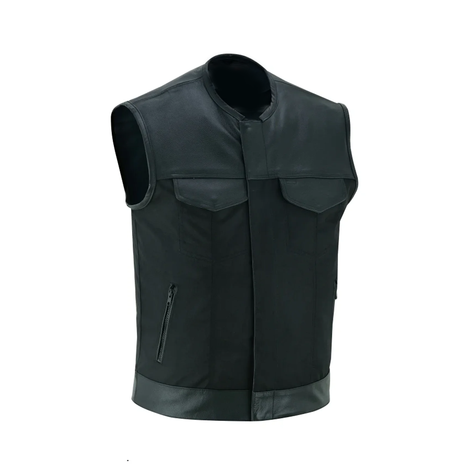 Men's Black Textile and Leather Multi Closer Zipper and studs Front ...